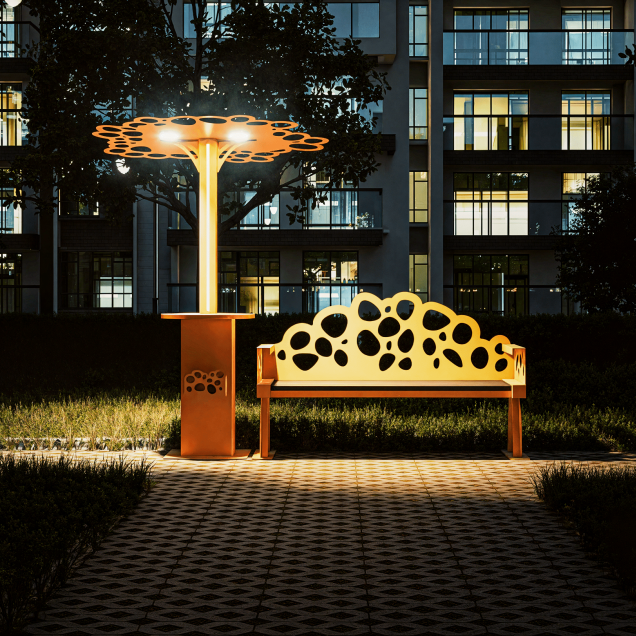 Banca Luma – Design organic cu iluminare LED și panou solar integrat